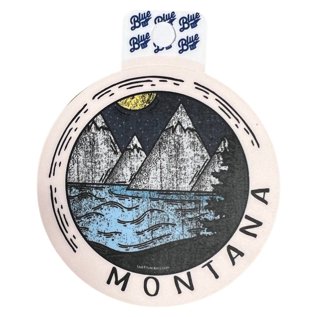 Montana Sticker Round Mountains and Lake Moon | PaddleHeads Post