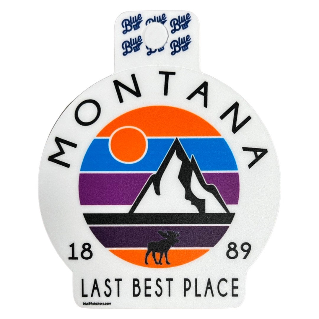Montana Sticker Rounded Stripe Mountains with Moose 1889 | PaddleHeads Post
